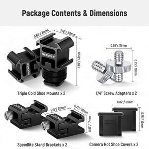 NEEWER 8 PCs Hot Shoe Mount Adapter Kit, Including Triple Cold Shoe Mount, 1/4” Screw Adapter, Flash Stand Bracket, and Hot Shoe Cover for DSLR Camera, LED Light, Microphone, Light Stand, Monitor