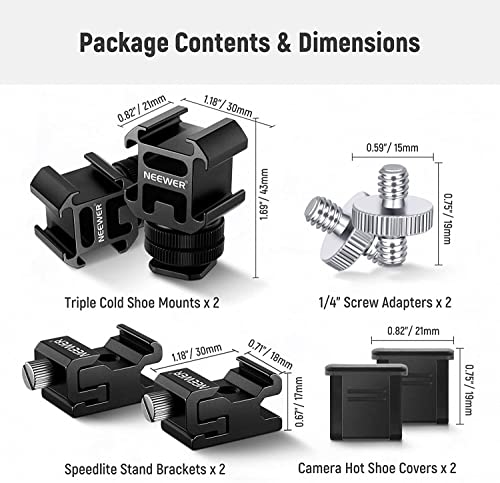 NEEWER 8 PCs Hot Shoe Mount Adapter Kit, Including Triple Cold Shoe Mount, 1/4” Screw Adapter, Flash Stand Bracket, and Hot Shoe Cover for DSLR Camera, LED Light, Microphone, Light Stand, Monitor