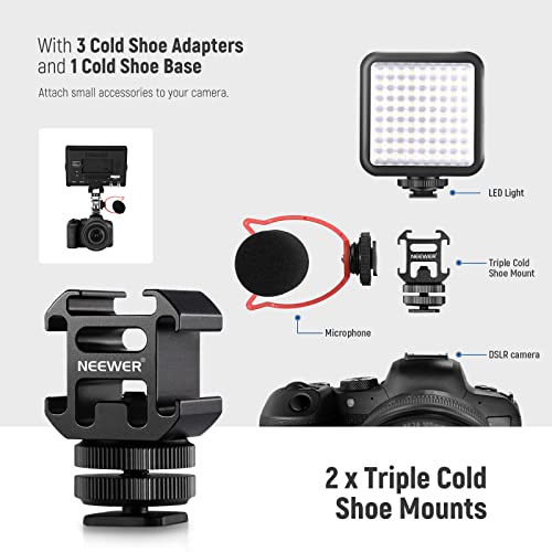 NEEWER 8 PCs Hot Shoe Mount Adapter Kit, Including Triple Cold Shoe Mount, 1/4” Screw Adapter, Flash Stand Bracket, and Hot Shoe Cover for DSLR Camera, LED Light, Microphone, Light Stand, Monitor