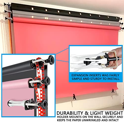 Photography Backdrop Wall Mount 3 Roller Support System, Manual Photo Background Ceiling Holder, Including 2 Tri-fold Hooks, 6 Expand Bars, 3 Chains, for Home Studio Live Stream Game Video