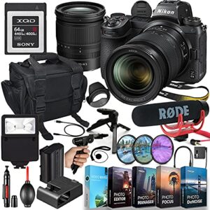 nikon intl., nikon z6ii 24-70mm lens mfr #1663 video makers bundle – rode video mic go + 64gb xqd memory + flash, bag, tripod, hd filters, video/photo editing software package & more, z6 ii (renewed)