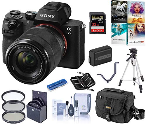 Sony Alpha a7II Full-Frame Mirrorless Digital Camera with 28-70mm Lens Bundle with Camera Bag, Battery, Filter Kit, Tripod, PC Software Kit, 32GB SD Card, SD Case, 3 Shoe V-Bracket, Cleaning Kit,