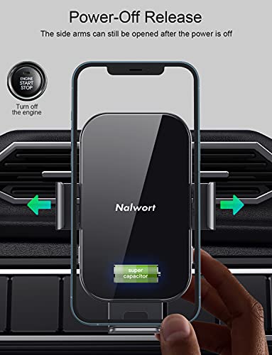 Nalwort Wireless Car Charger 15W Qi Fast Charge with Metal Frame Dashboard and Air Vent Phone Holder Auto Clamping Wireless Car Charger Mount Compatible for iPhone 14/13/12, Samsung S20/S10 and More