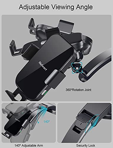 Nalwort Wireless Car Charger 15W Qi Fast Charge with Metal Frame Dashboard and Air Vent Phone Holder Auto Clamping Wireless Car Charger Mount Compatible for iPhone 14/13/12, Samsung S20/S10 and More