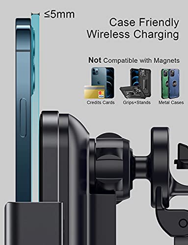 Nalwort Wireless Car Charger 15W Qi Fast Charge with Metal Frame Dashboard and Air Vent Phone Holder Auto Clamping Wireless Car Charger Mount Compatible for iPhone 14/13/12, Samsung S20/S10 and More