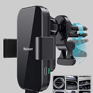 Nalwort Wireless Car Charger 15W Qi Fast Charge with Metal Frame Dashboard and Air Vent Phone Holder Auto Clamping Wireless Car Charger Mount Compatible for iPhone 14/13/12, Samsung S20/S10 and More