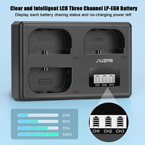 JYJZPB LP-E6 LP-E6N Battery 3-Pack Compatible for Canon EOS 5D Mark II III, 5DS R Rechargeable Battery Charger Triple Slot for Canon EOS 80D, 90D, 60D, 70D, 5DS R, 6D, 7D, 3 Channel Camera Batteries