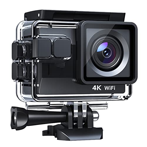 KOVOSCJ Sports Action Camera 4K 50FPS Sports Camera Touch Screen 4X Zoom with 20MP EIS Multiple Accessories 40M Waterproof Underwater Camera Remote Control for Vlog Recording