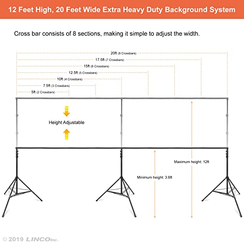 LINCO Lincostore 12x20 feet Heavy Duty Photography Backdrop Stand Background Support System Kit 4169H