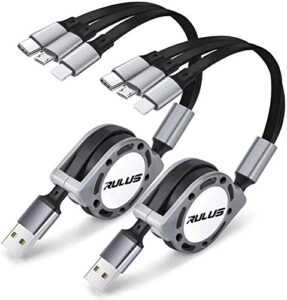 2 pack rulus 4ft 3.0a retractable multi usb charger cord, multiple charging cable 3-in-1 usb charge cord with type-c/micro-usb port compatibility with cell phones/galaxy s10/s9/s8/s7/huawei/lg (gray)