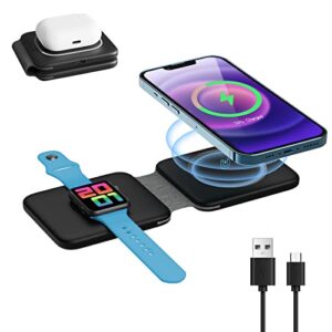 DREU Magnetic Foldable Charging Pad Portable Wireless Chargers 3 in 1, Fast Wireless Charging Station Compatible with QI Phones, iPhone 14/13/12/SE/11/XS/8, Samsung, AirPods Pro, Ap-ple Watches