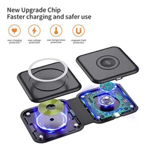 DREU Magnetic Foldable Charging Pad Portable Wireless Chargers 3 in 1, Fast Wireless Charging Station Compatible with QI Phones, iPhone 14/13/12/SE/11/XS/8, Samsung, AirPods Pro, Ap-ple Watches