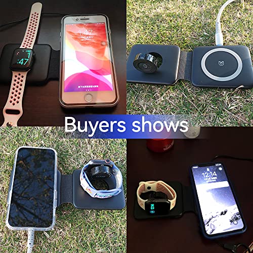 DREU Magnetic Foldable Charging Pad Portable Wireless Chargers 3 in 1, Fast Wireless Charging Station Compatible with QI Phones, iPhone 14/13/12/SE/11/XS/8, Samsung, AirPods Pro, Ap-ple Watches