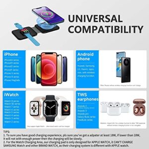 DREU Magnetic Foldable Charging Pad Portable Wireless Chargers 3 in 1, Fast Wireless Charging Station Compatible with QI Phones, iPhone 14/13/12/SE/11/XS/8, Samsung, AirPods Pro, Ap-ple Watches