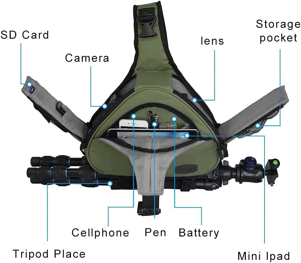 CADeN Camera Bag Sling Backpack Camera Case Waterproof with Rain Cover Tripod Holder, Compatible for DSLR/SLR Mirrorless Cameras (Canon Nikon Sony Pentax) and Accessories Green