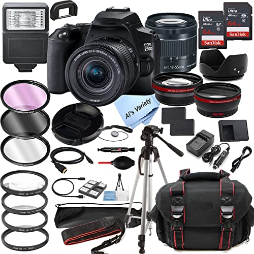 250D DSLR Camera w/EF-S 18-55mm F/4-5.6 STM Zoom Lens + 128GB Memory + Case + Tripod + Filters (36pc Bundle)