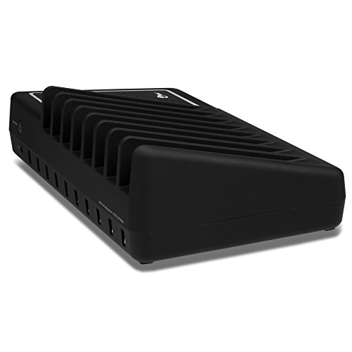 SIIG 90W Smart 10-Port USB Charging Station with Non-Slip Padded Deck and LED Ambient Light for Smartphones, Tablets, and Many Other Compatible USB Powered Devices (Black)