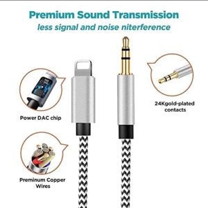 2Pack Aux Cord for iPhone, Apple MFi Certified 3.3ft Lightning to 3.5mm Aux Audio Auxiliary Cable for iPhone 14 13 12 11 XS XR X 8 7 iPad iPod, iPhone Aux Cord for car/Home Stereo, Speaker, Headphone