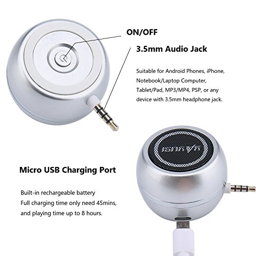 Wireless Mini Speaker 3.5mm Aux Input Jack, 3W Portable Speaker for Cellphone Tablet Laptop, Silver