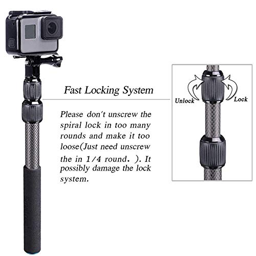 Smatree Carbon Fiber Detachable Extendable Floating Pole Selfie Stick Compatible for GoPro MAX/GoPro Hero 11/10/9/8/7/6/5/4/3 Plus/3/Session/GoPro Hero 2018/DJI OSMO Action 2 Camera