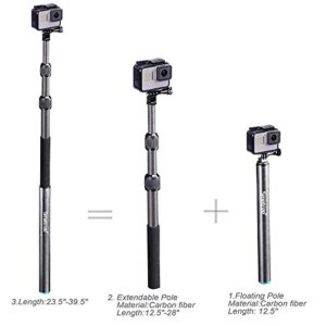 Smatree Carbon Fiber Detachable Extendable Floating Pole Selfie Stick Compatible for GoPro MAX/GoPro Hero 11/10/9/8/7/6/5/4/3 Plus/3/Session/GoPro Hero 2018/DJI OSMO Action 2 Camera