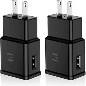 Adaptive Fast Charging USB Wall Charger Adapter Compatible Samsung Galaxy S21 S20 S10 S6 S7 S8 S9 / Edge/Plus/Active, Note 5 8, Note 9, Note 10, LG Quick Charge, Android Phone Travel Plug (2 Pack)