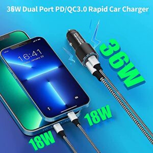 38W USB C Car Charger and Cable for Samsung Galaxy S23 S21 S22 Plus Ultra FE A23 A53 A13 A14 5G,Note 10 20,A12 A42 A32 A71,Pixel 7 6 Pro,PD&QC 3.0 Fast Charging Car Phone Adapter for iPhone 14 13 Pro