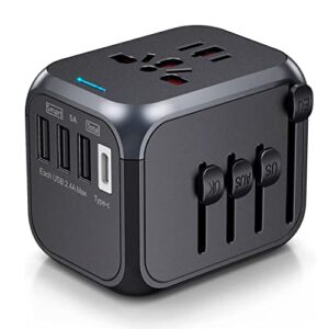 universal travel adapter – international worldwide plug kit, type c + 3 usb power charger, 200 countries – uk, european, asia, israel, india, italy, argentina, france, new zealand, australia and etc.