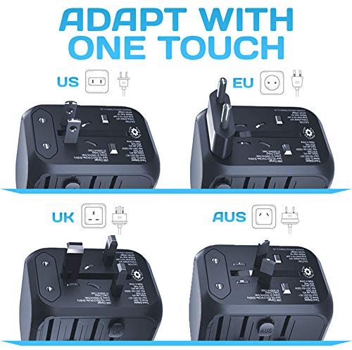 Universal Travel Adapter - International Worldwide Plug Kit, Type C + 3 USB Power Charger, 200 Countries - UK, European, Asia, Israel, India, Italy, Argentina, France, New Zealand, Australia and etc.