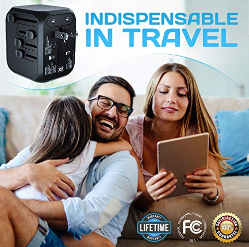 Universal Travel Adapter - International Worldwide Plug Kit, Type C + 3 USB Power Charger, 200 Countries - UK, European, Asia, Israel, India, Italy, Argentina, France, New Zealand, Australia and etc.