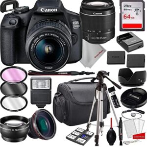 2000D (Rebel T7) DSLR Camera with 18-55mm f/3.5-5.6 III Zoom Lens Bundle + 64GB Memory, Case, Tripod, Extra Battery and More