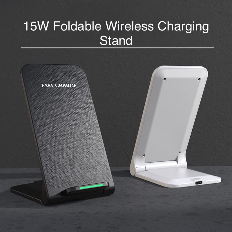 Folding 15W Wireless Charging Stand, Stand Compatible with All Phones,Phone Charger for iPhone 14/13/12/SE 2020/11/XR/XS/X/8, Samsung Galaxy S22 S21 S20 S10 S9 S8/Note 20 Ultra/10/9, Black