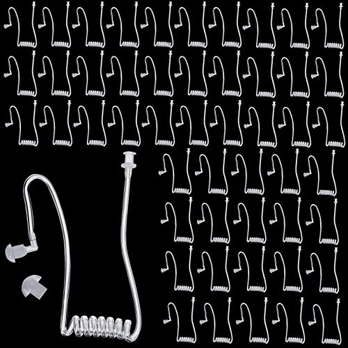 Kathfly 50 Pcs Acoustic Air Tube Replacement Coil Tube Two Way Radio Walkie Talkie Ear Piece Radio Earpiece Audio Tube with Earbud Compatible with Icom Midland Clear White