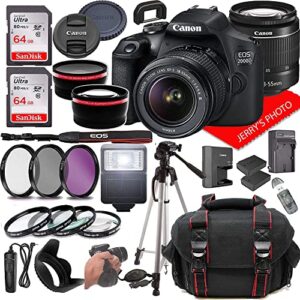 canon eos 2000d (rebel t7) dslr camera w/canon ef-s 18-55mm f/3.5-5.6 zoom lens + case + 128gb memory (28pc bundle) (renewed) black