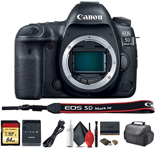 Canon EOS 5D Mark IV DSLR Camera (1483C002) with 64GB Memory Card, Case, Cleaning Set and More - Starter Bundle (Renewed)