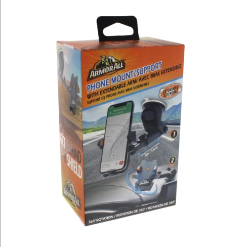 Armor All Phone Mount/Support with Extendable Arm,360 Rotation,Compatible with Smartphones iPhone,Samsung,HTC