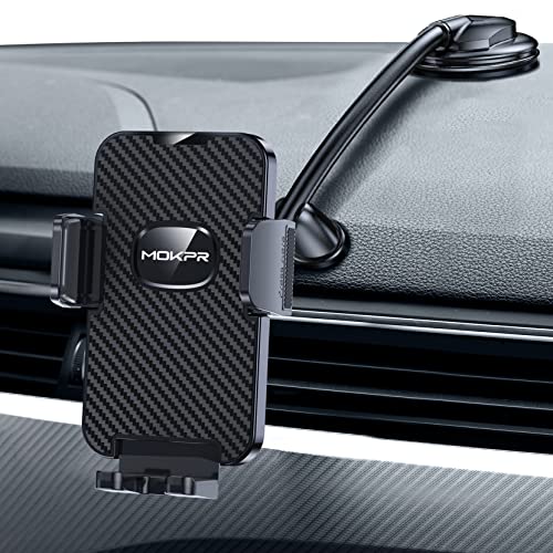 MOKPR Cell Phone Mount for Car, Car Phone Holder with Long Arm Dashboard Anti-Shake Stabilizer Phone Holder Compatible with iPhone, Android Phone etc