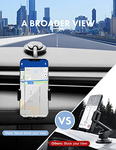 MOKPR Cell Phone Mount for Car, Car Phone Holder with Long Arm Dashboard Anti-Shake Stabilizer Phone Holder Compatible with iPhone, Android Phone etc