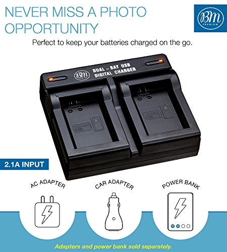 BM Premium 2 Batteries and Dual Bay Charger for Sony ZV-E10, A7 II, A6100, A6400, DSC-RX10 IV, DSC-RX10 II, RX10 III, Alpha 7, Alpha 7R, a7, a7R, A7s, A7s II, a3000 a5000 a5100 a6000 a6300 a6500