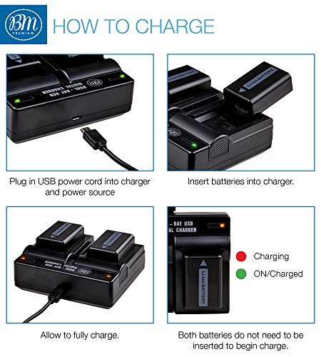 BM Premium 2 Batteries and Dual Bay Charger for Sony ZV-E10, A7 II, A6100, A6400, DSC-RX10 IV, DSC-RX10 II, RX10 III, Alpha 7, Alpha 7R, a7, a7R, A7s, A7s II, a3000 a5000 a5100 a6000 a6300 a6500