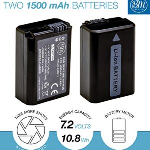 BM Premium 2 Batteries and Dual Bay Charger for Sony ZV-E10, A7 II, A6100, A6400, DSC-RX10 IV, DSC-RX10 II, RX10 III, Alpha 7, Alpha 7R, a7, a7R, A7s, A7s II, a3000 a5000 a5100 a6000 a6300 a6500