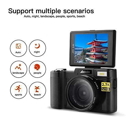 Jopwkuin DSLR Cameras, 3In 48MP 128GB Photography Camera Support 2.7K HD Video Recording 180° flip Camera 800Mah Kids Video Camera for Daily Shooting