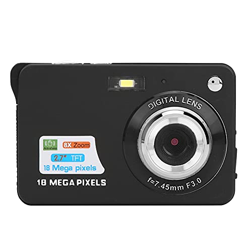 Digital Camera, 18 MP HD Kids Digital Camera, 8X Digital Zoom Rechargeable Compact Camera, Built-in Microphone,(Black)