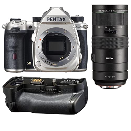 Pentax K-3 Mark III APS-C-Format DSLR Camera Body, Silver HD D FA 70-210mm F4 ED SDM WR Lens D-BG8 Battery Grip