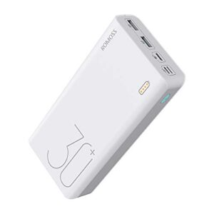 romoss 30000mah power bank sense 8+, 18w pd usb c portable charger with 3 outputs & 3 inputs external battery pack cell phone charger battery compatible with iphone 13 12, samsung galaxy ipad and more