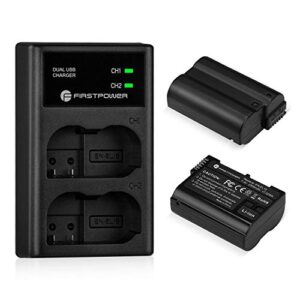 firstpower en-el15 /el15a/el15b/el15c batteries 2-pack and usb dual charger compatible with nikon z6 z7 d750 d850 d7000 d7100 d7200 d7500 d500 d600 d610 d780 d800 d800e d810 d810a cameras