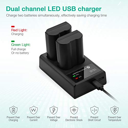 FirstPower EN-EL15 /EL15a/EL15b/EL15c Batteries 2-Pack and USB Dual Charger Compatible with Nikon Z6 Z7 D750 D850 D7000 D7100 D7200 D7500 D500 D600 D610 D780 D800 D800e D810 D810a Cameras