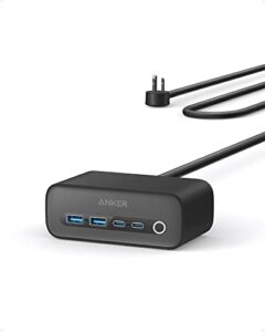 anker 525 charging station, 7-in-1 usb c power strip for iphone13/14, 5ft extension cord with 3ac,2usb a,2usb c,max 65w power delivery desktop accessory for macbook pro, home, office (phantom black)