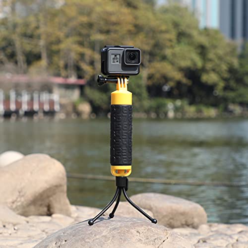 SOONSUN Waterproof Floating Hand Grip Compatible with GoPro Hero 11 10 9 8 7 6 5 4 3+ 2 1 Session Fusion Max, Floaty Handle Handler with Mini Tripod Accessories Kit for Action Cameras Water Sports