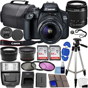 canon eos 2000d / rebel t7 dslr camera w/ef-s 18-55mm f/3.5-5.6 lens 3 lens kit bundled with 128gb memory + wide angle lens + telephoto lens + flash + more (renewed)